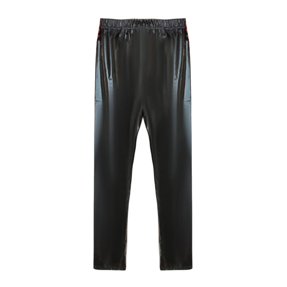 Mens PU Leather Sweatpants Compression Legging Wet Look Skinny Pouch Pants Trousers Clubwear Tight, Black