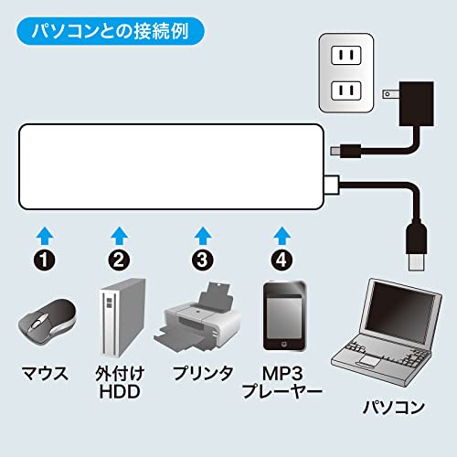 Sanwa Supply USB-HTV410WN2 4-Port USB 2.0 Hub with Velcro HDD Connection (White)