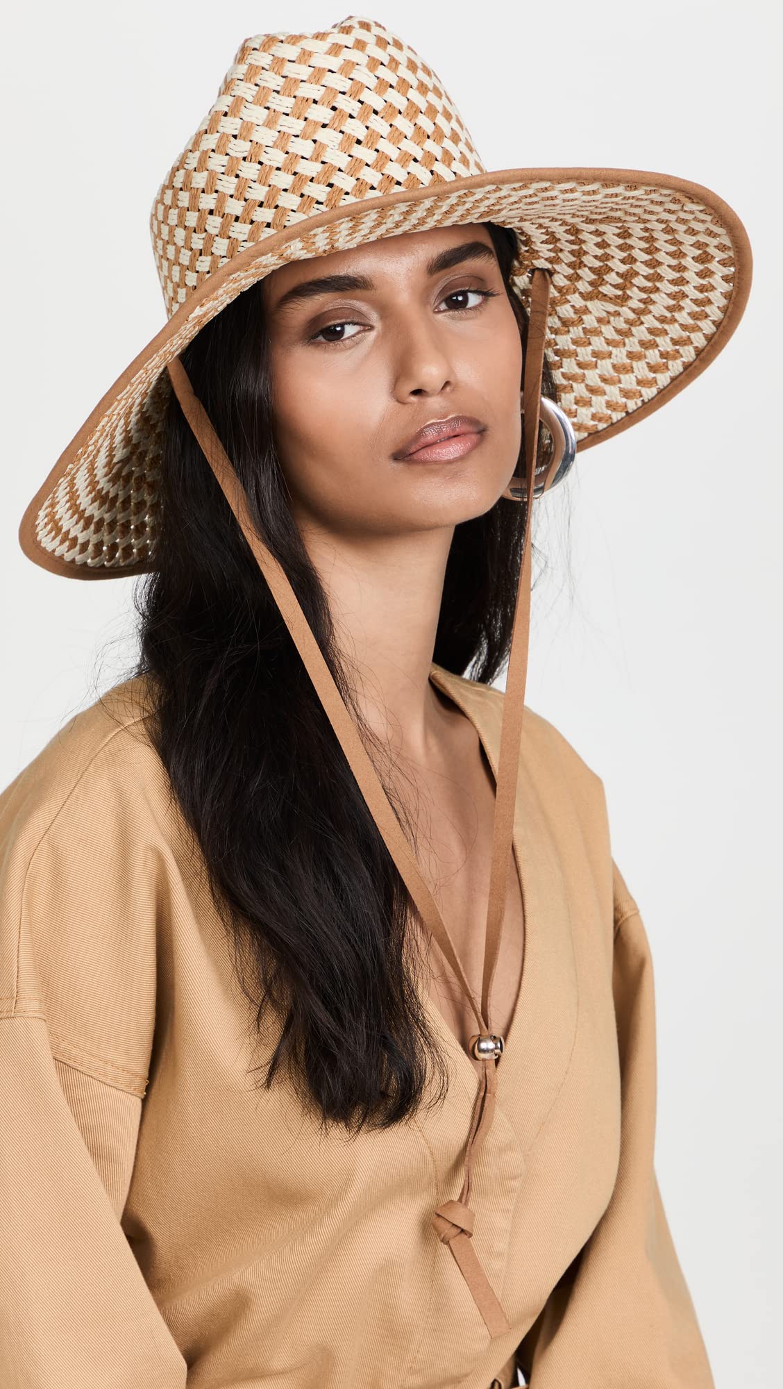 Lele Sadoughi Women's Straw Checkered Hat, Natural, Tan, One Size