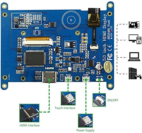 JUN-ELECTRON 5 inch Capacitive Touch Screen for Raspberry Pi 4-800x480 Pixels HD HDMI Display Touchscreen Portable Monitor with Case (Support Pi 4 & Pi 3 B+, Windows)