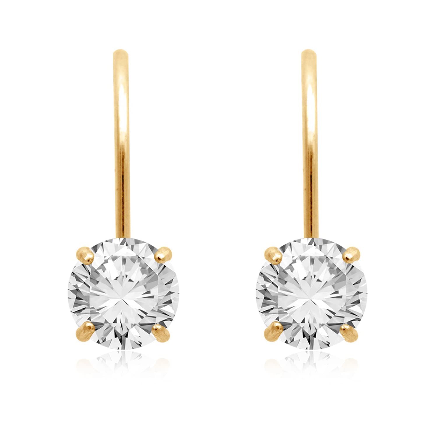 Jewelili 10k Yellow Gold 6mm White Round Cubic Zirconia Leverback Earrings