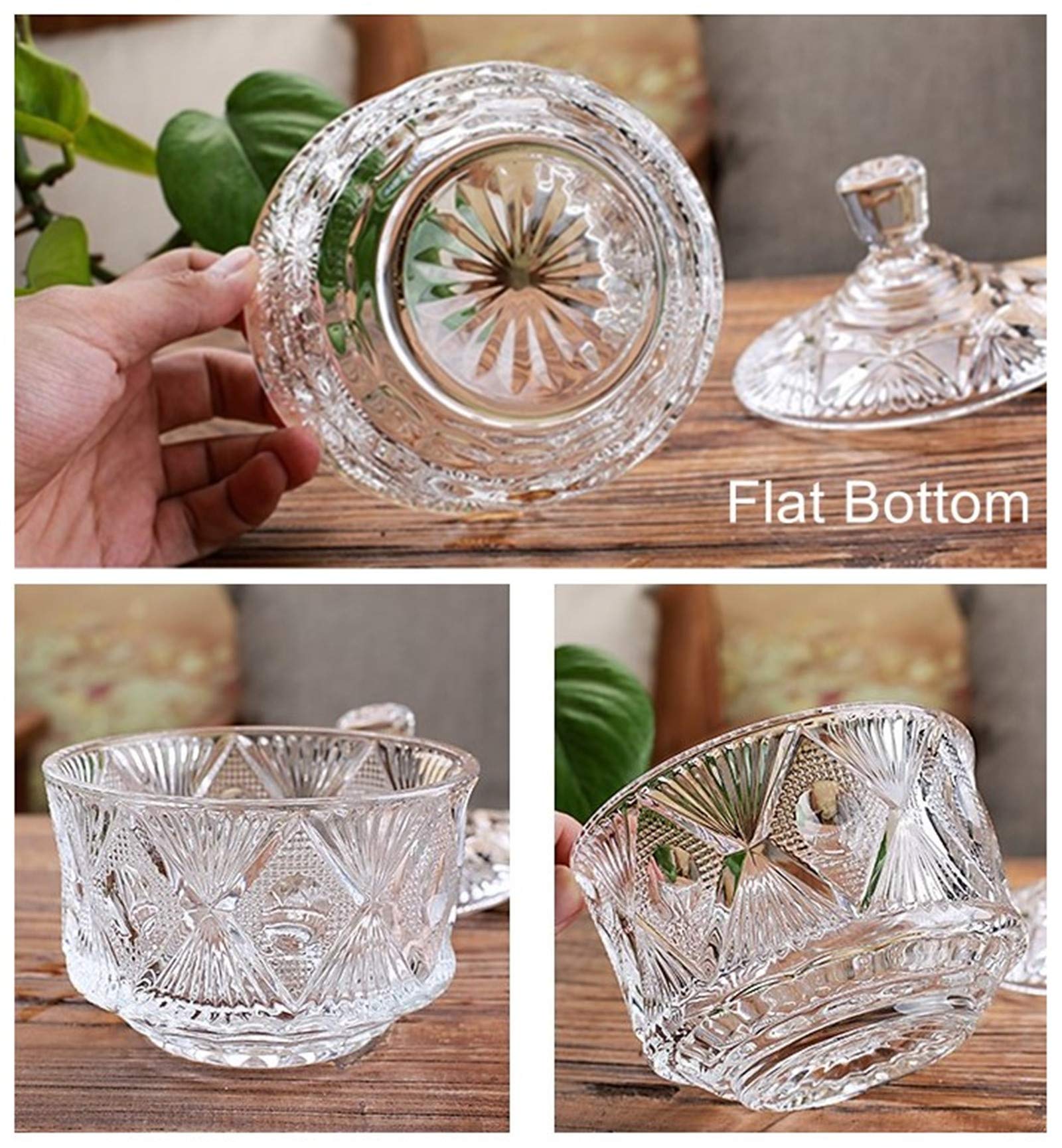 Old Glass Candy Dish with Lid – Transparent Storage Jar –Clear Covered Box for Food Storage and Organization Kitchen , Office , Home Decoration– Set of 1(Diameter: 5 Inch) 11 Ounce