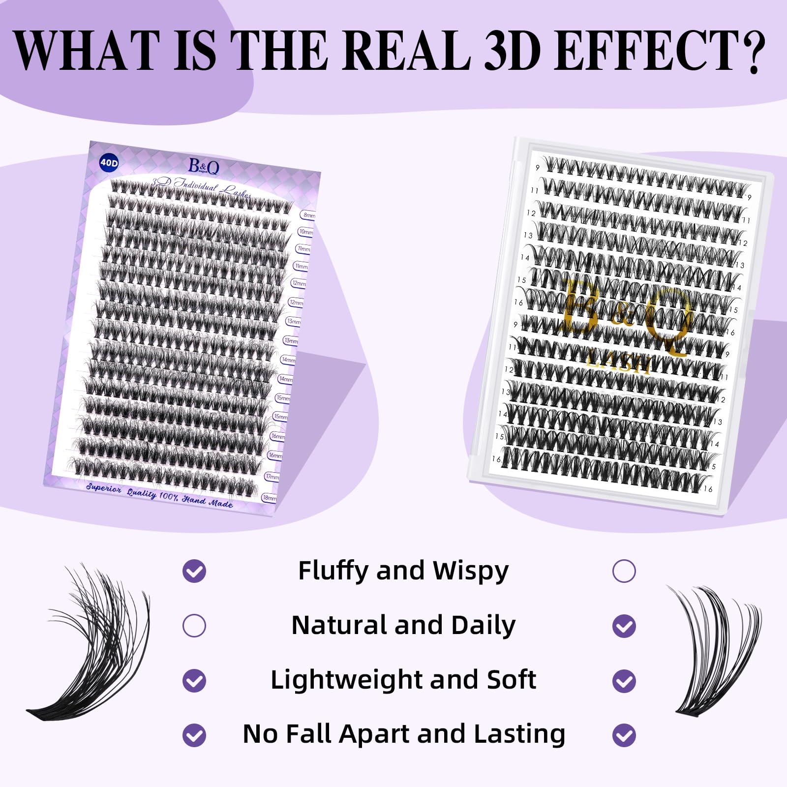 Lash Clusters 3D Individual Lashes 40D-0.07D-9-16MIX 300pcs Eyelash Clusters B&Q Cluster lashes 20D 30D 40D Eyelash Extension Fluffy Cluster Eyelash Extensions Wispy Lashes (Q40D-9-16MIX)