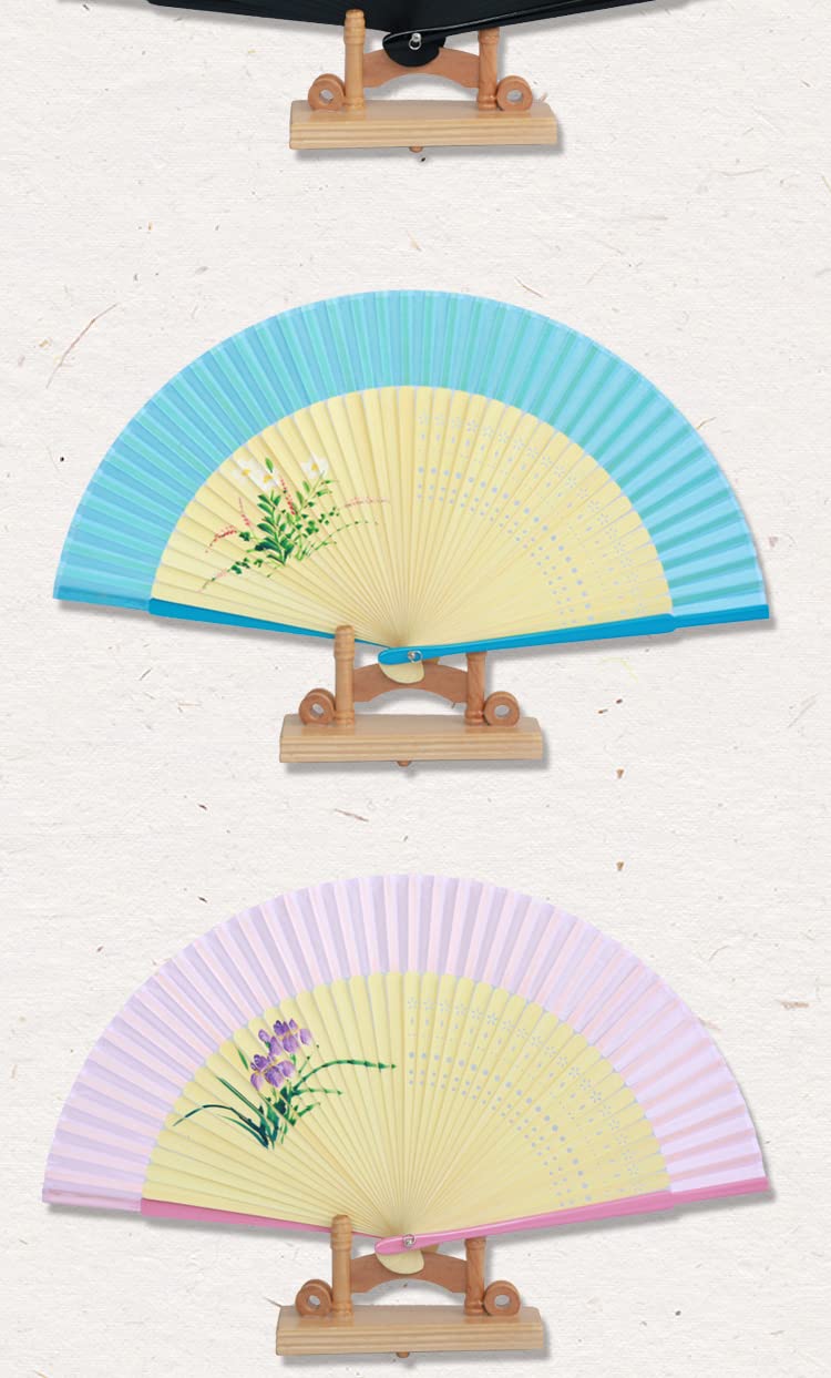 NA Chinese Wind Folding Fan Hanwear Vintage Fan Antique Women Dance Folding Summer Portable Easy Closure (All Black)