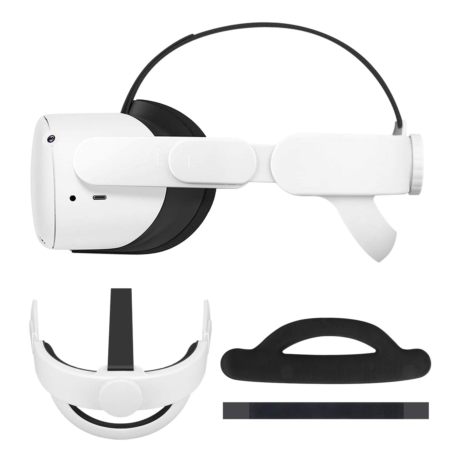MASiKEN Head Strap for VR Oculus Quest 2, Accessories Head Strap fit Oculus 2 Official Carrying Case, Adjustable Headband Relieve Face Squeeze, Enhanced Support and Comfortable Touch (White, K3 Small)