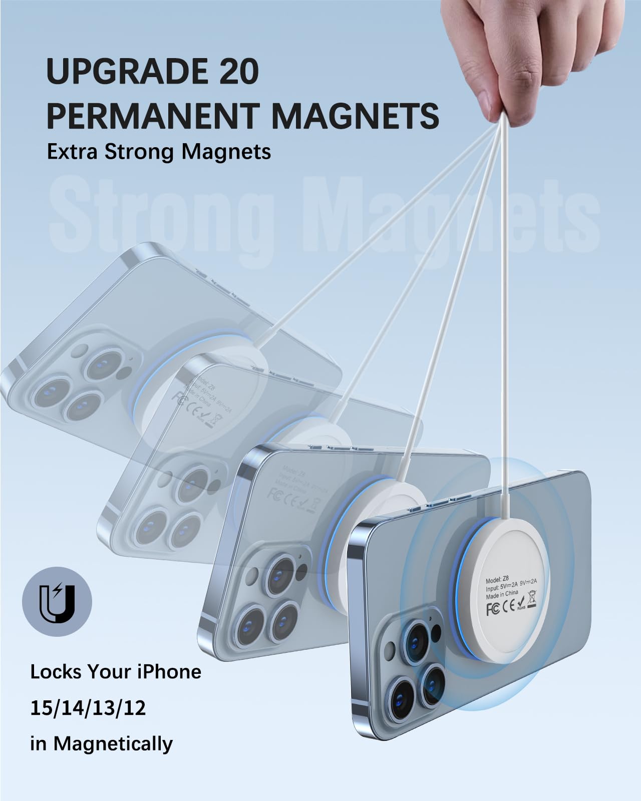 Magnetic Wireless Apple Mag-Safe Charger for iPhone 15/14/13/12 Series, AirPods 3/2/Pro - LED Magnet Pad With Dual Charging Ports