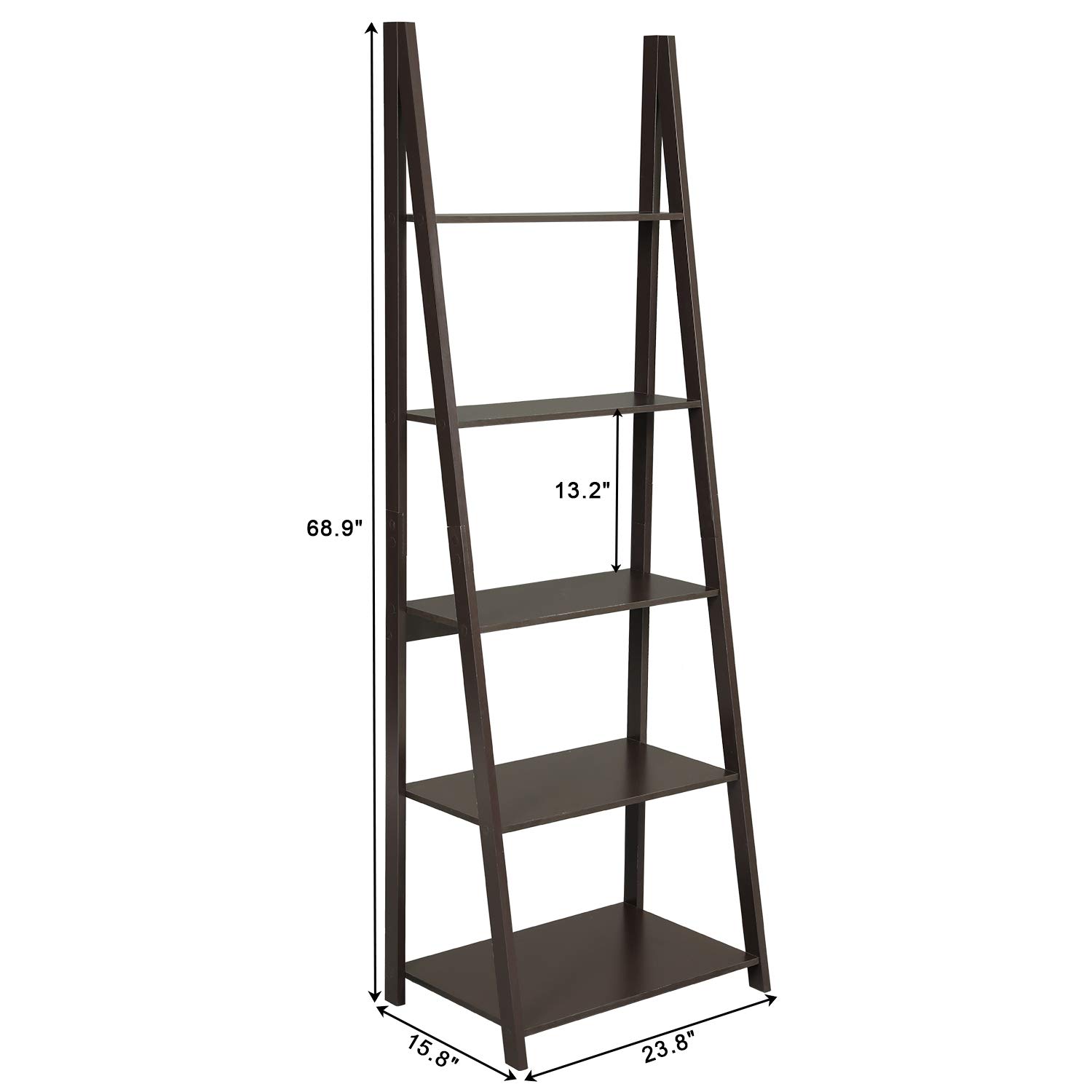Kicode 5-Tier Ladder Shelf Bookcase, Leaning Bookshelf, Wooden Frame Decor Modern Bookshelf Storage, Flower Shelf Plant Display Shelf for Home Office