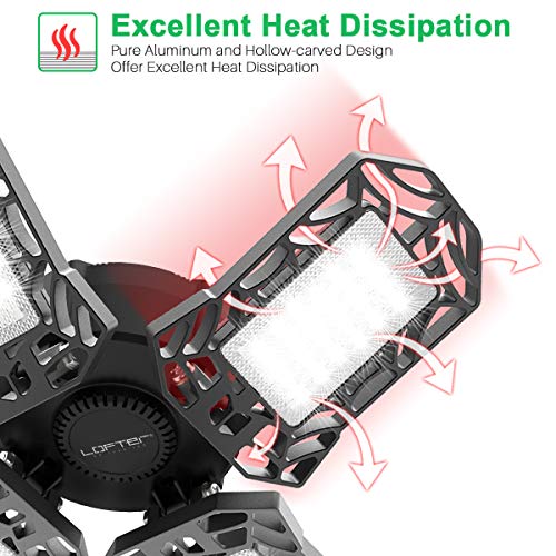 LED Garage Light 100W, 2020 Upgraded Adjustable 4 Panels Super Bright Garage Ceiling Lighting, E26 Screw in Deformable 96 LED Work Light for Garage, Shop, Basement, Workbench, Attic, Gym, Barn Lights