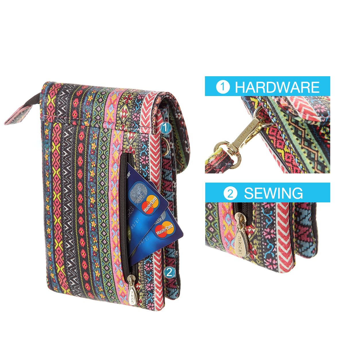 MINICAT Roomy Pockets Series Small Crossbody Bags Cell Phone Purse Wallet for Women(Upgraded National-Style)