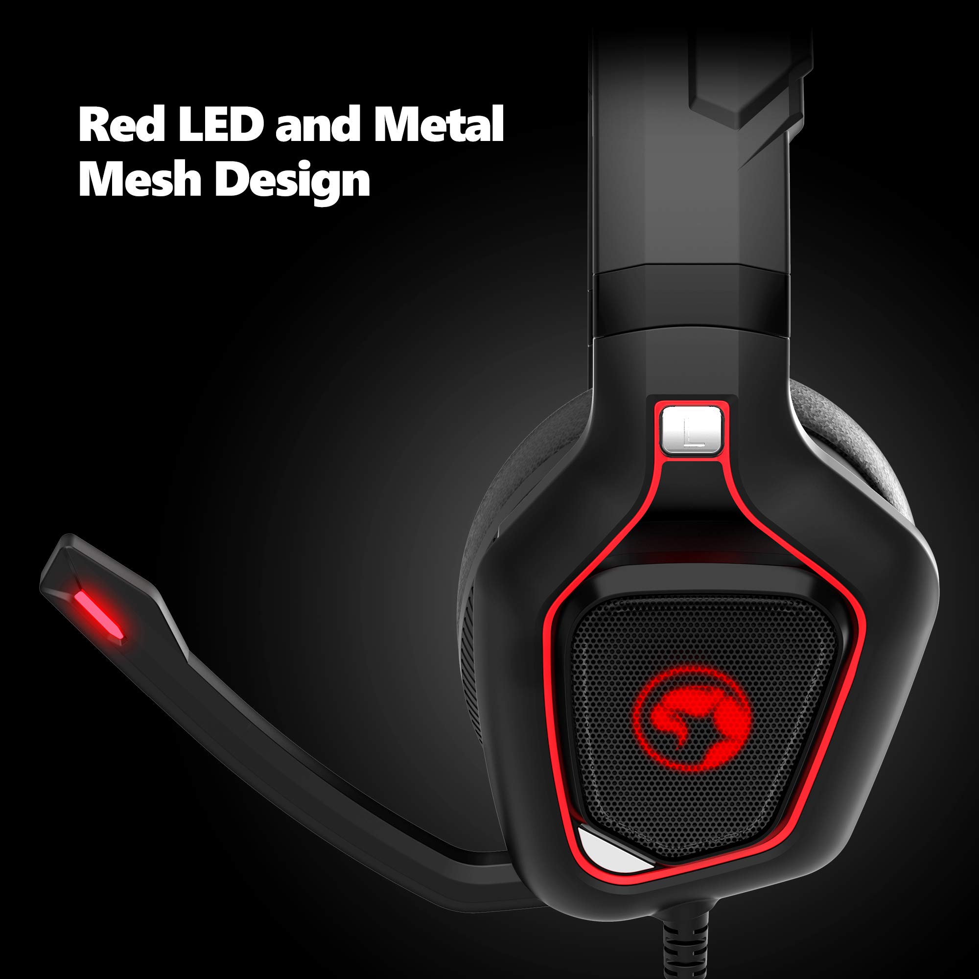 MARVO Gaming Headset with Microphone for Xbox One, PS4/5, PC, Gaming Headphones with 3D Stereo Sound, LED Light, USB + 3.5mm Jack, Comfortable Leather Ear Pad