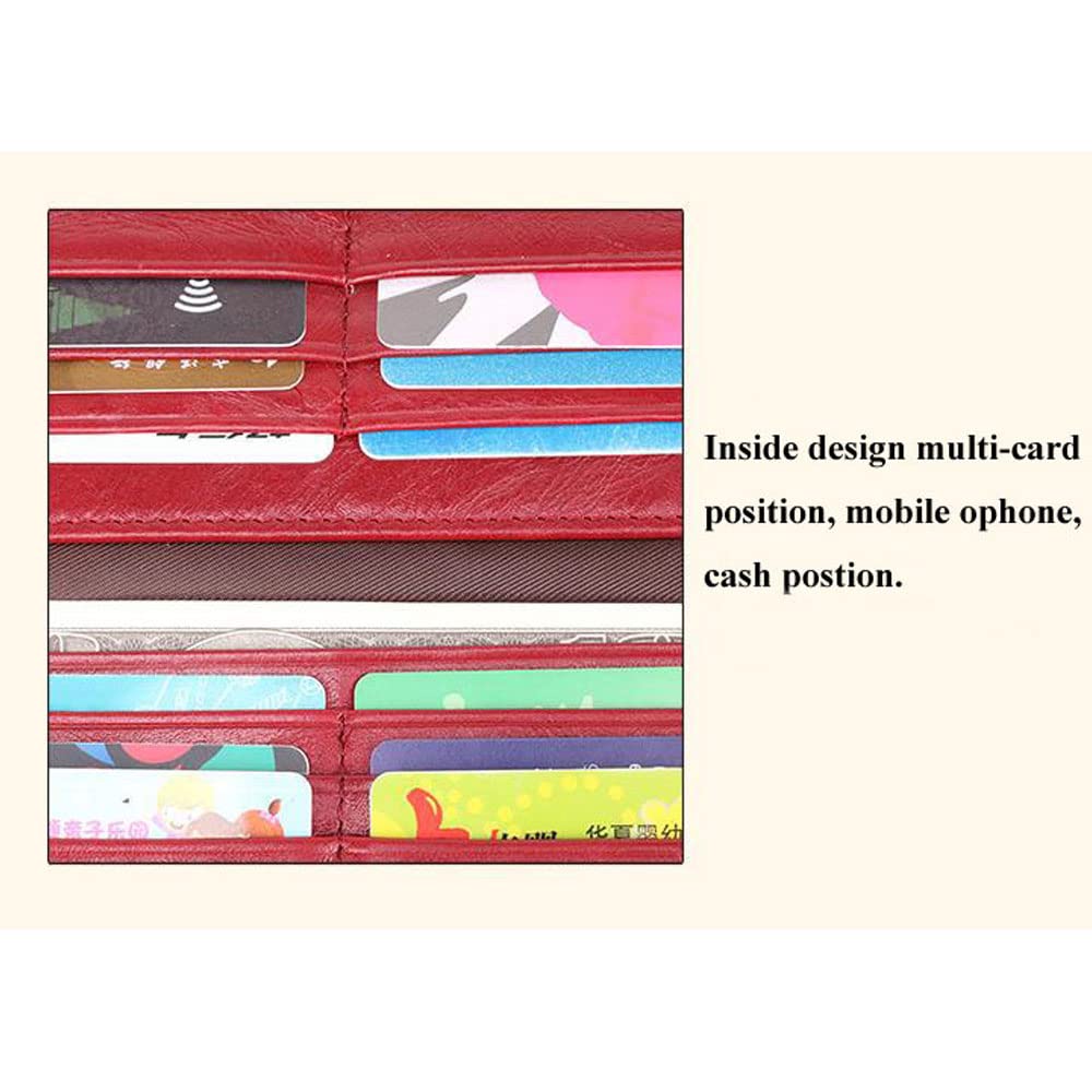 NA Wallet Women Leather Wallets RFID Blocking Bifold Credit Card Case Money Organizers Large Capacity Cash with Zipper and Button (Red)
