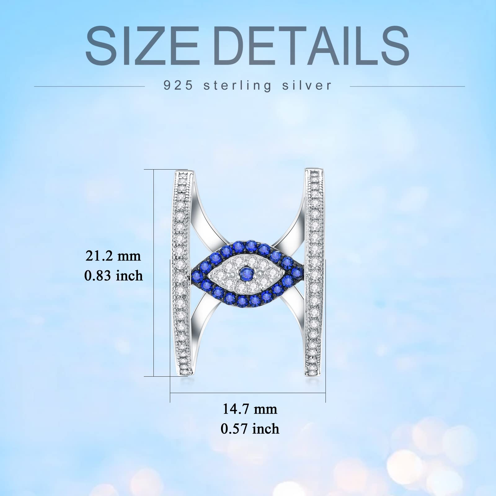 PEIMKO Evil Eye Ring Spiritual Turkish Double Band Ring Size7/8/9 Sterling Silver Blue Evil Eye Rings Round Evil Eye Ring Greek Evil Eye Protection Ring for Women(9)
