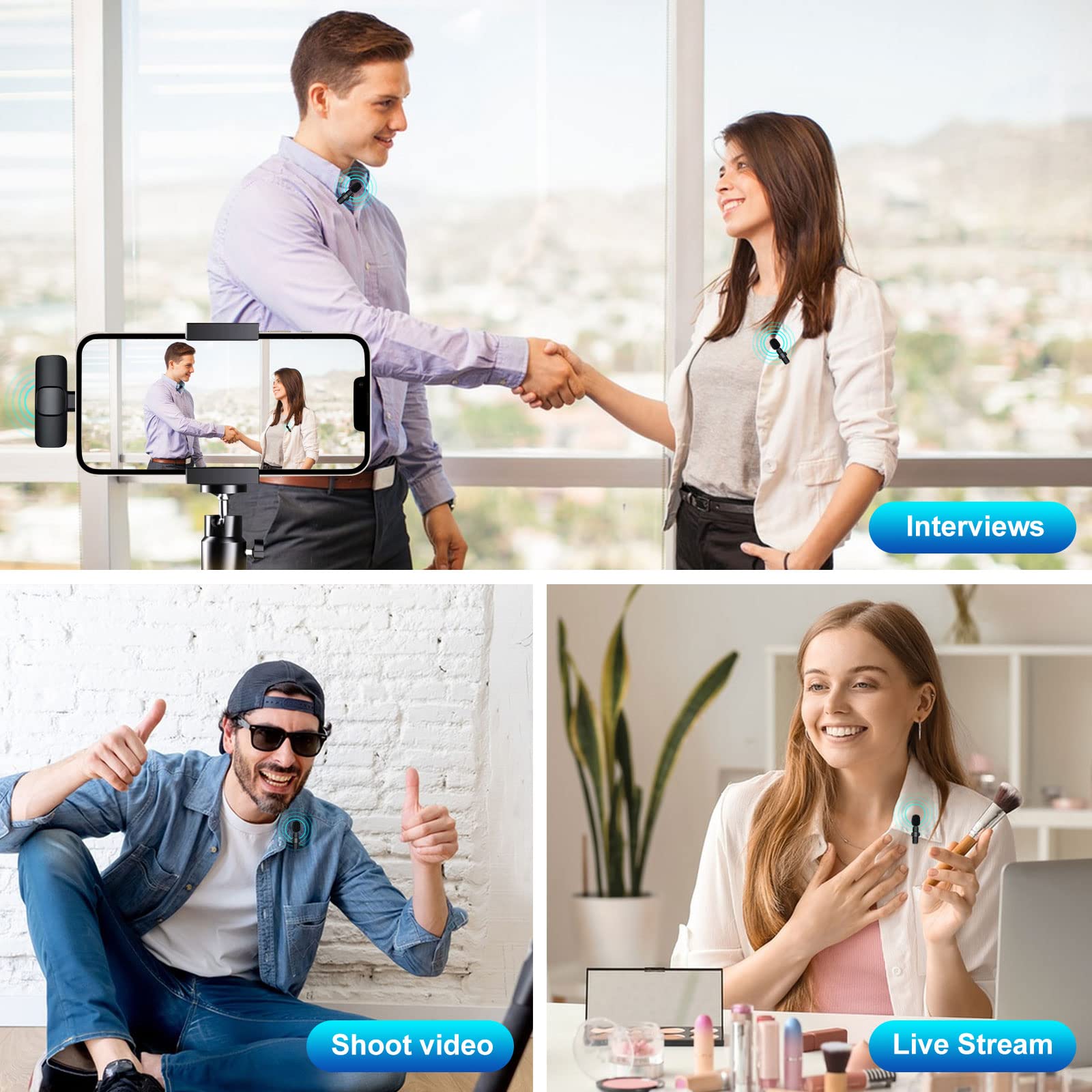 QBOMB Wireless Lapel Microphone for iPhone - Multipurpose Clip-on Microphones 360°Omnidirectional Pickup Mini Microphone Wireless Plug and Play Suitable for Live Show,Interview,Vlog Short Video