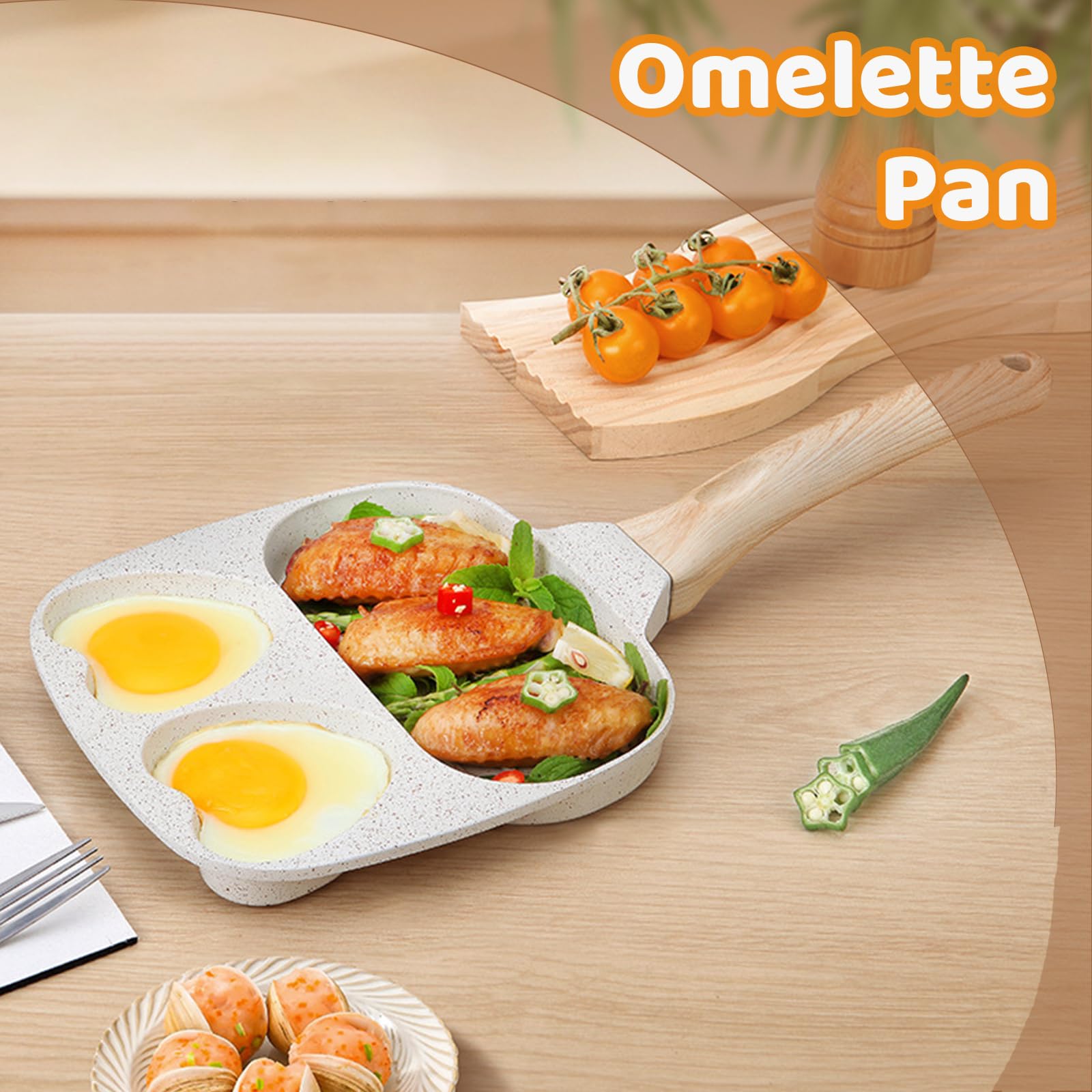 Tauvirboff Egg Pan Omelette Pan, 3-Cup Nonstick Egg Frying Pan for Breakfast, Egg Crepe Pan for Pancake, Bacon&Sausage, Healthy Coating Cookware Chef's Pan for Gas Stove and Induction Cooke (White)