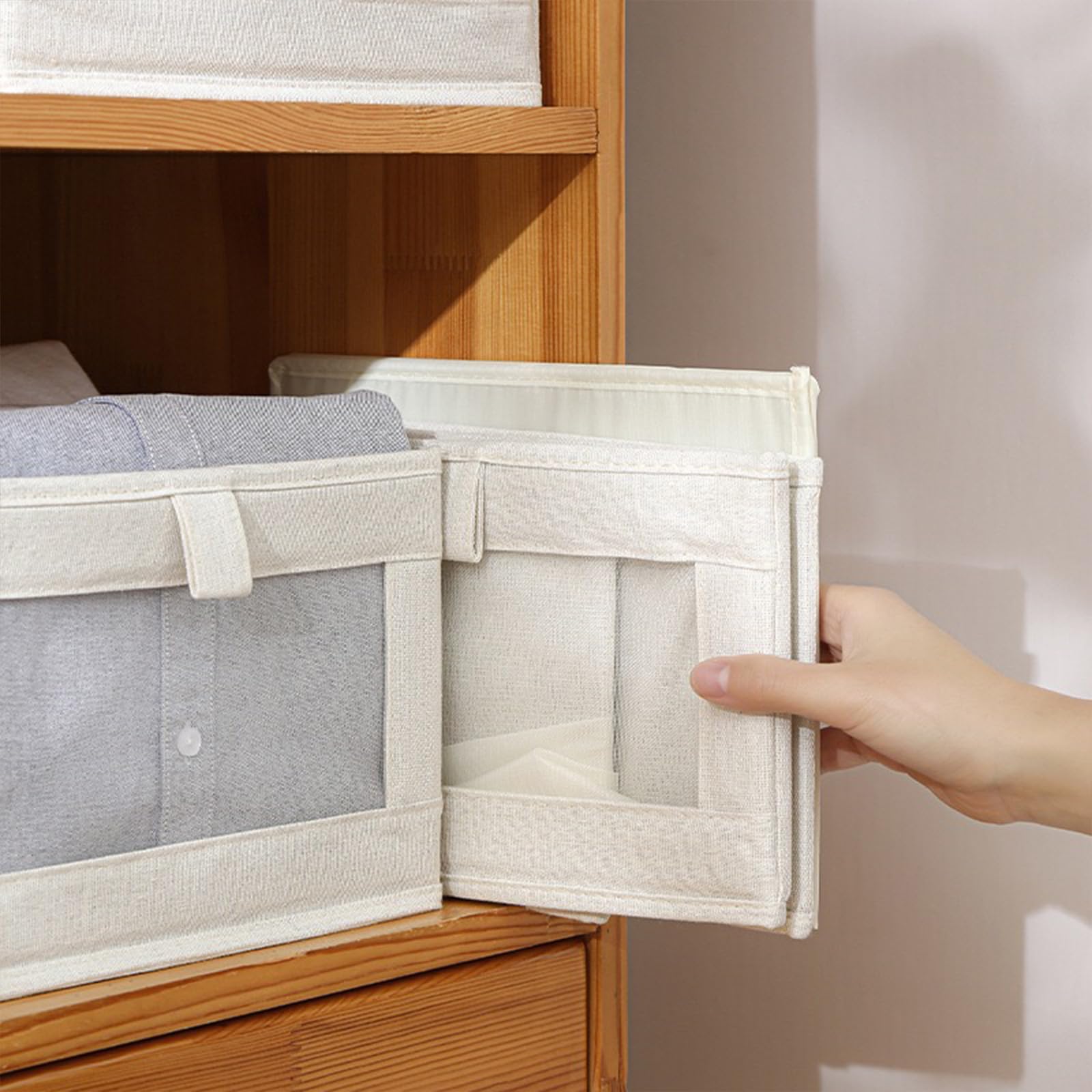 Linen Closet Organizers And Storage, 4 Pack Closet Storage Bins Linen Closet Baskets for Closet Organization Foldable Closet Organizer Bins with Clear Window For Organizing Clothing, Jeans, Shelves