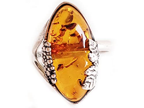Natural Amber Sterling Silver Unisex Ring, Valentine Ring, 925 Silver Ring AJA-297