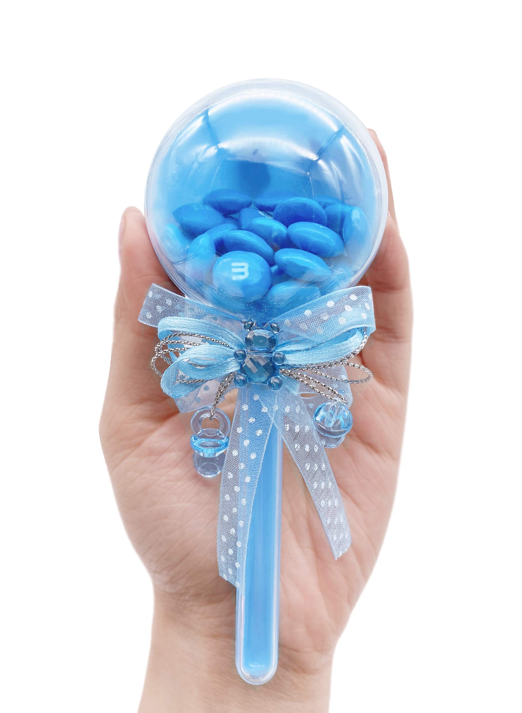 JC HUMMINGBIRD 12 Pieces Fillable Baby Rattle Party Favors, Pink with Decorative Bear & Ribbon