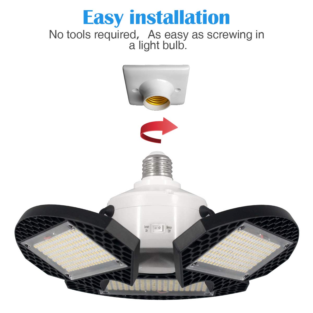 LED Garage Lights Motion Activated,100W Deformable LED Garage Ceiling Lights12500 LM CRI 80 Led Shop Lights for Garage, led Garage Light Motion Sensor Garage Lights with 3 Adjustable 100W1PK