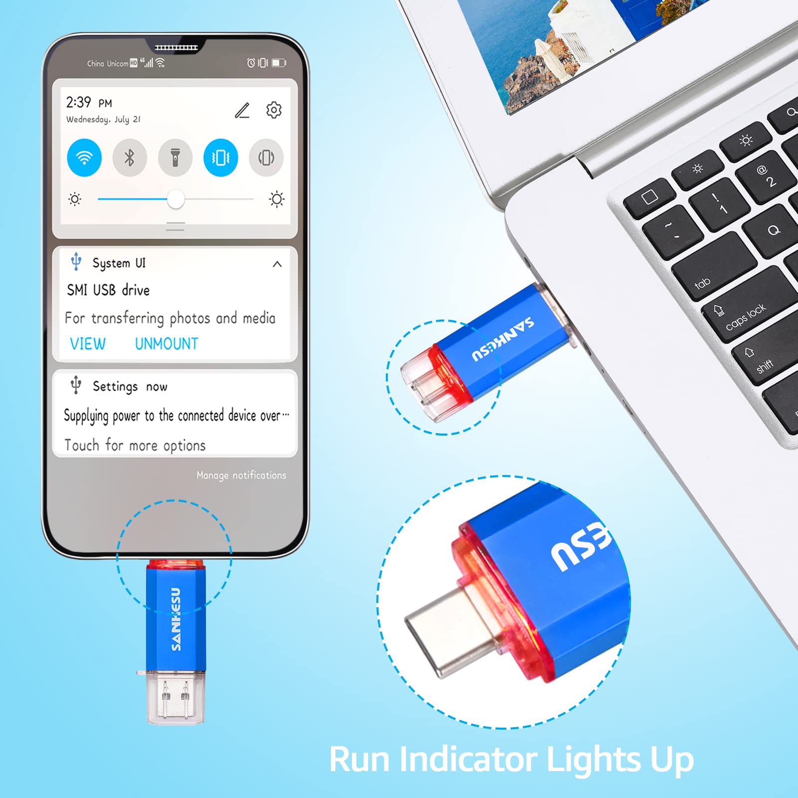 SANKESU USB 3.0 Stick 128GB Type C Flash Drive, USB-A & Type-C OTG Dual Thumb Drive, 2 in 1 Memory Stick Cle USB External Date Storage Compatible with Type C Phone and Tablet/Laptop/Computer