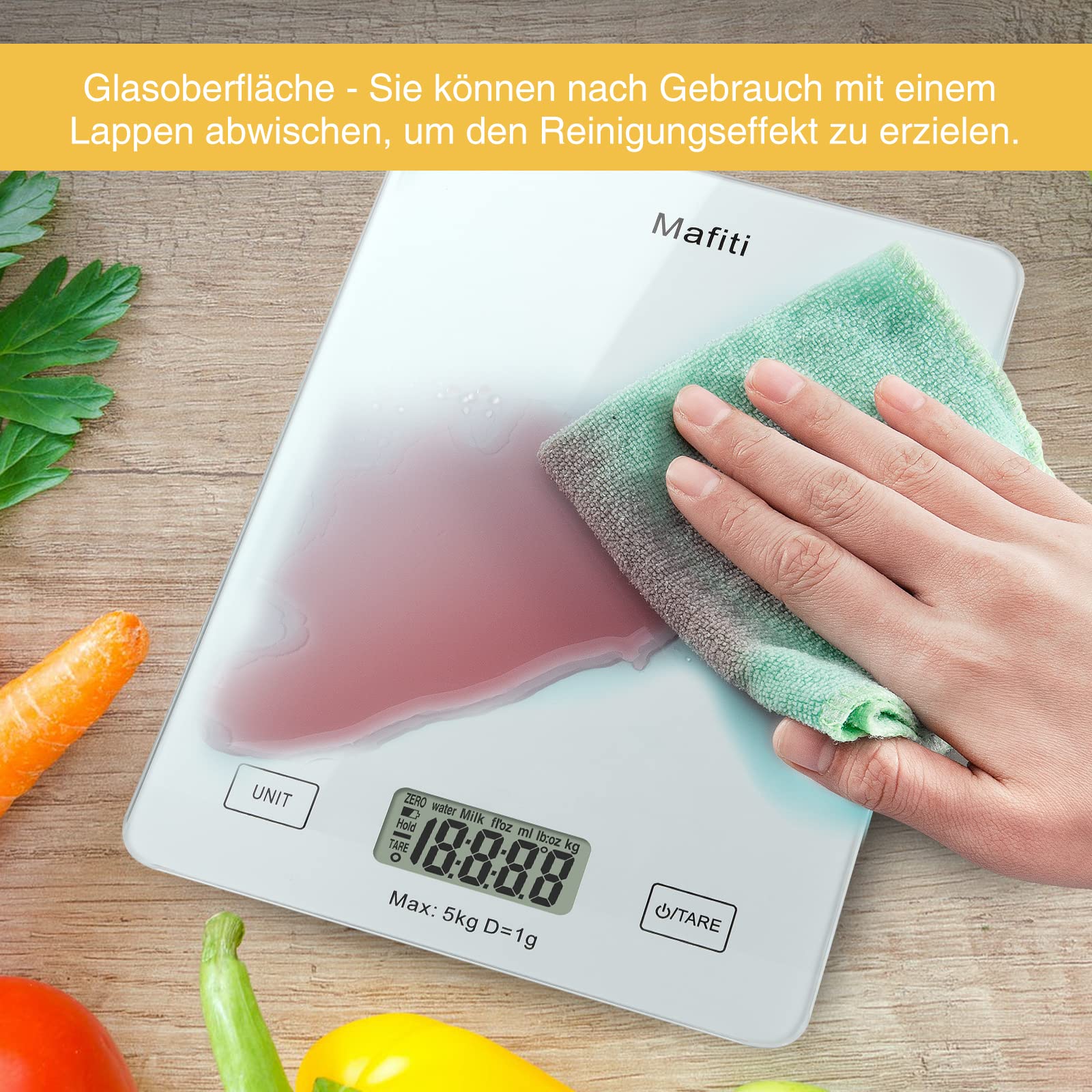 Kitchen Scale, Mafiti Digital Kitchen Scales 11lb/5kgX1g, Multifunction Measures in Kg, g, lb and OZ Digital Kitchen Weight for Food, Cooking and Baking,LCD Display(Silver)