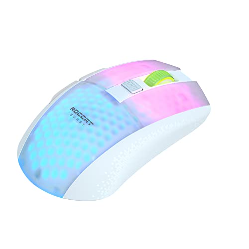 ROCCAT Burst Pro Air Lightweight Symmetrical Optical Wireless RGB Gaming Mouse with 19K DPI Optical Owl-Eye Sensor, Optical Switches, Titan Wheel, 81-Gram Weight β White