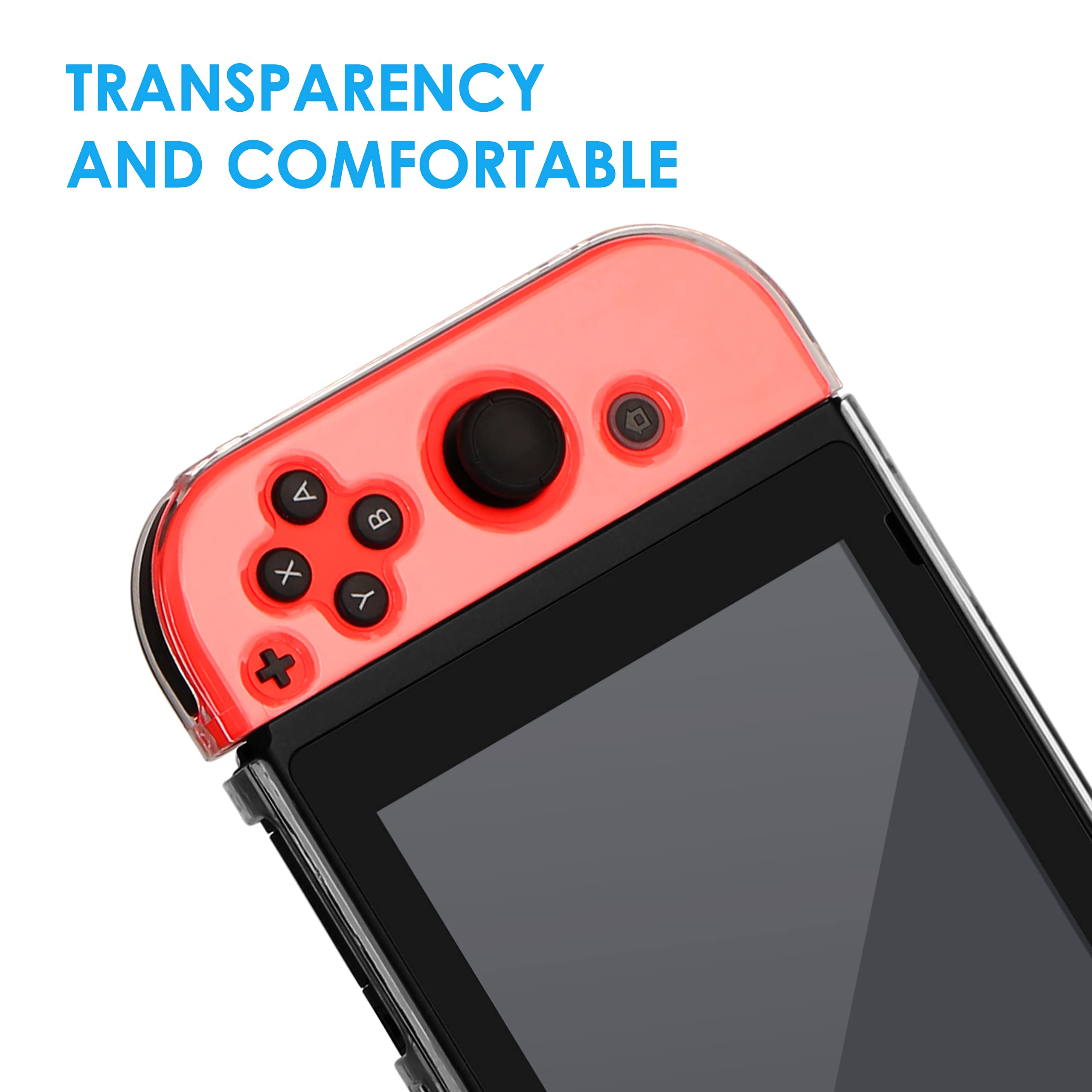 Nintendo Switch Case Xforten Clear Protective Case Cover Accessories for Nintendo Switch,Dockable with a Screen Protector and 4 JoyCon Controller Caps