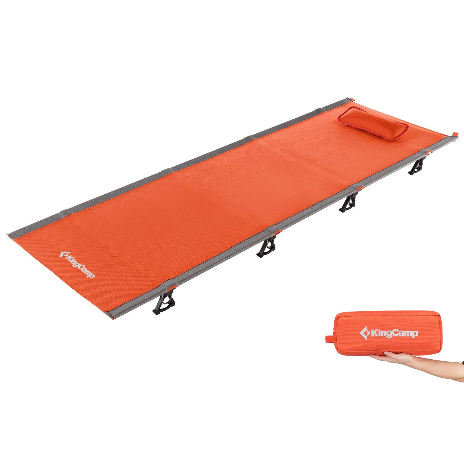 KingCamp Ultralight Folding Camping Backpacking Cot for Adult with Pillow (4.9 lbs), Lightweight Portable Compact Foldable Sleeping Cot Bed for Travel, Office Nap,Hiking, Support 265 lbs
