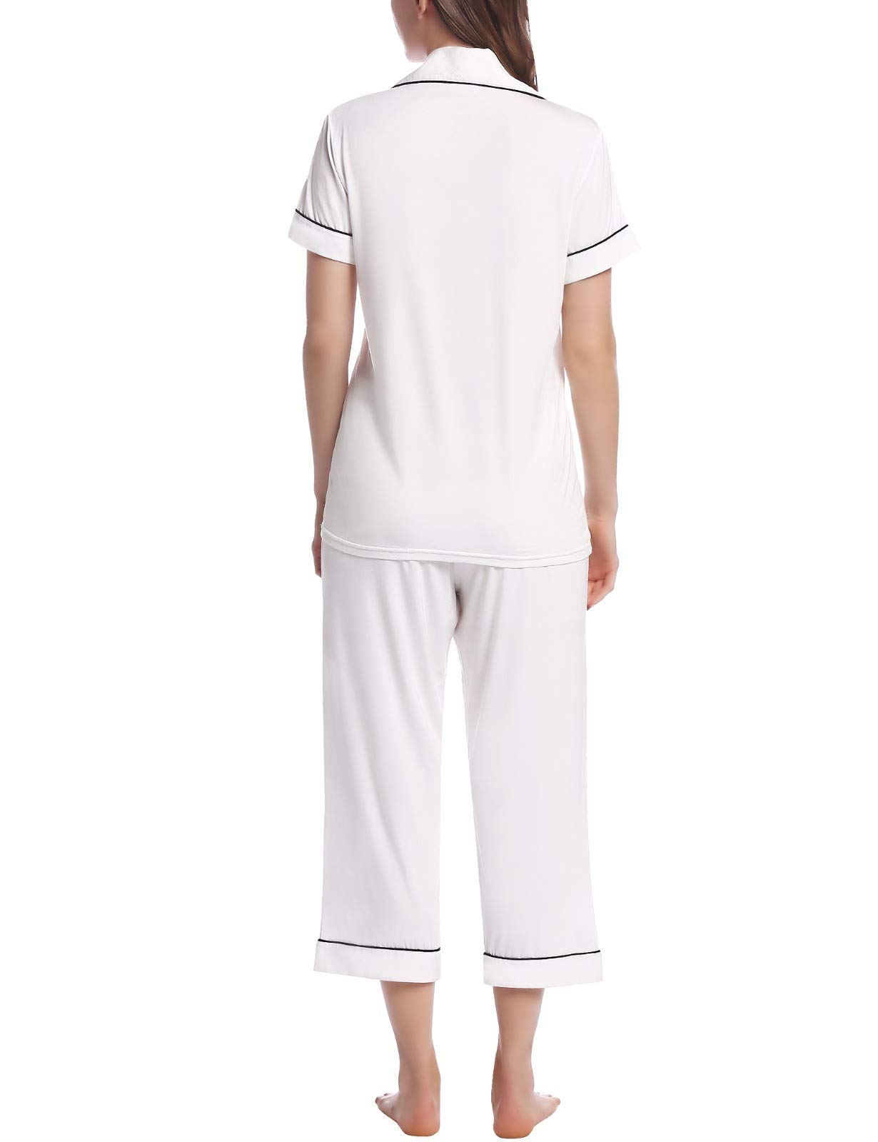 Joyaria Womens Capri Pajamas Set Bamboo Viscose Pjs Petite Lightweight Soft Sleepwear 2 Piece(White, Large)