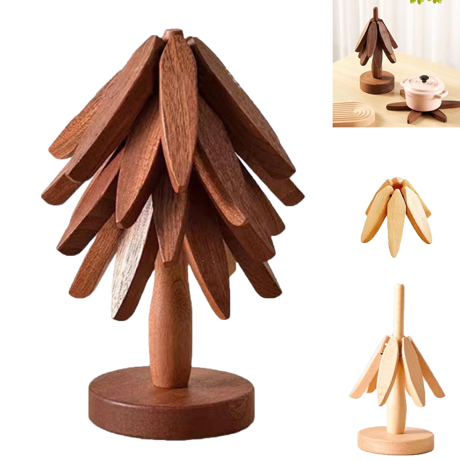 Treevet Coaster Set, Wooden Tree Coaster, Wooden Tree Trivet Set, Wooden Trivets for Hot Dishes, Hot Pots and Pans Insulation Mat Wood Table Decoration Home-Walnut Color-4Pcs