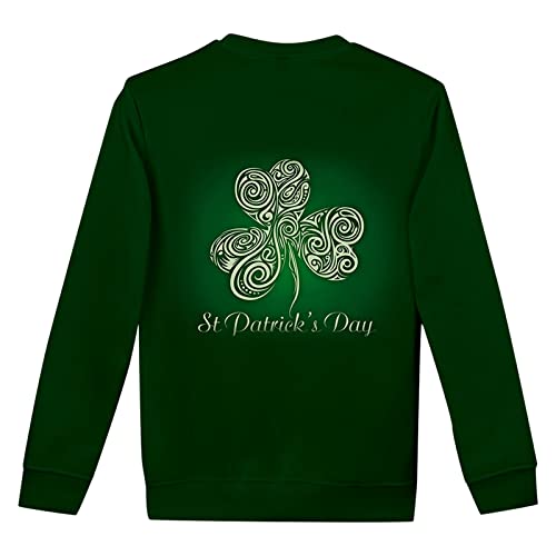 Mens Tops St. Patrick's Day Graphic Green Top Crew Neck Long Sleeve Tee Shirt Holiday Workout Sweatshirts for Men