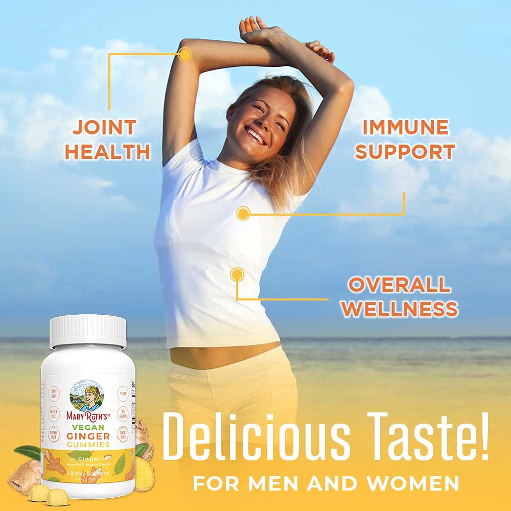 MaryRuth Organics Ginger | Ginger Chews | Ginger Root Gummy Supplement for Joint Health | Gummies for Overall Health | Supplements for Immune Support | Vegan | Non-GMO | Gluten Free | 90 Count