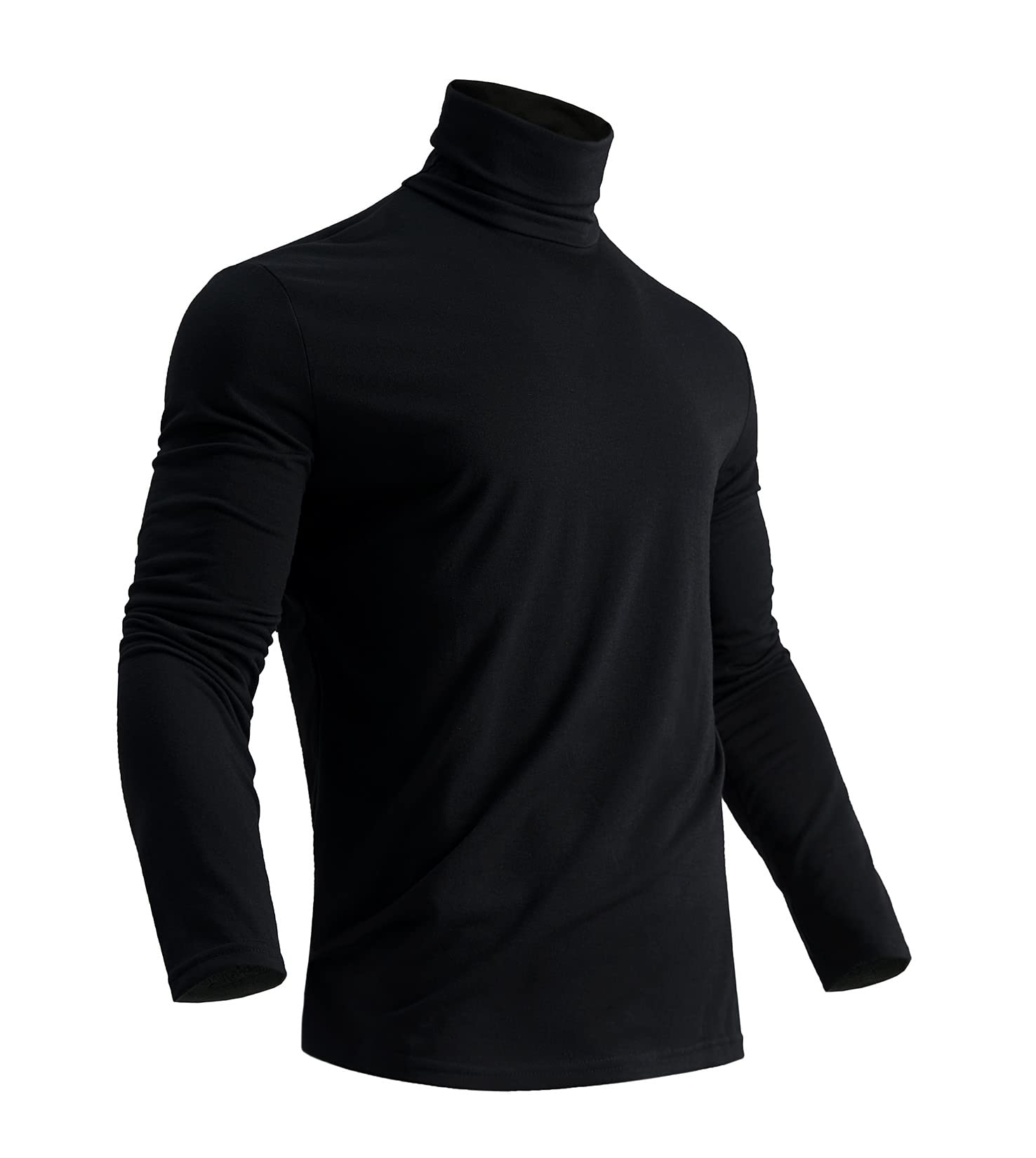 Mens Turtleneck Long Sleeve T-Shirt Slim Fit Shirts Pullover Top Thermal Casual Basic Lightweight Sweatshirt Black Large