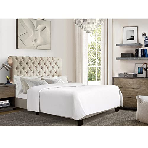 Rosevera Corrine Upholstered Bed Frame with Button Tufting Headboard/Adjustable Headboard/Rolled Head Headboard Bed Frame/Wood Slat Support/Easy Assembly,Twin,Textile Beige
