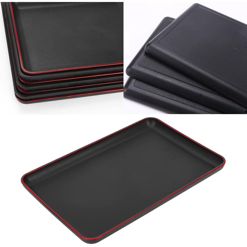 Rectangle Serving Tray,Tea Serving Tray, Bent Ply Tray,Fast Food Cafeteria Tray,Non-Slip Multi-Purpose Plastic Cafeteria Tray for Coffee Table, Kitchen, Parties,Black&Red (11.8 * 7.9 in)