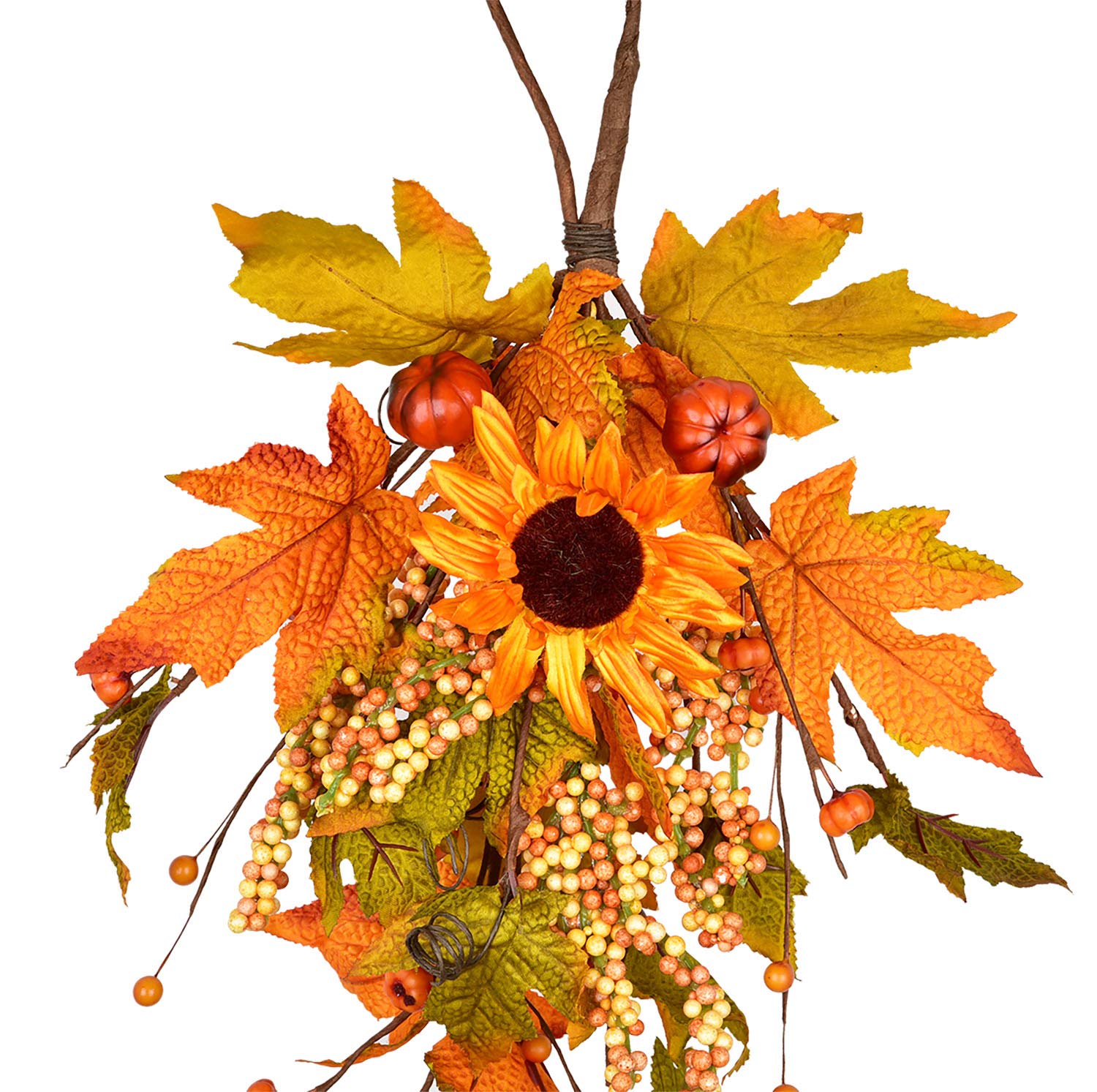 LSKYTOP 19" Artificial Sunflowers Pumpkins Maple Leaves Berries Fall Harvest Swag Autumn Swag for Thanksgiving Christmas Halloween Wall Fall Decor