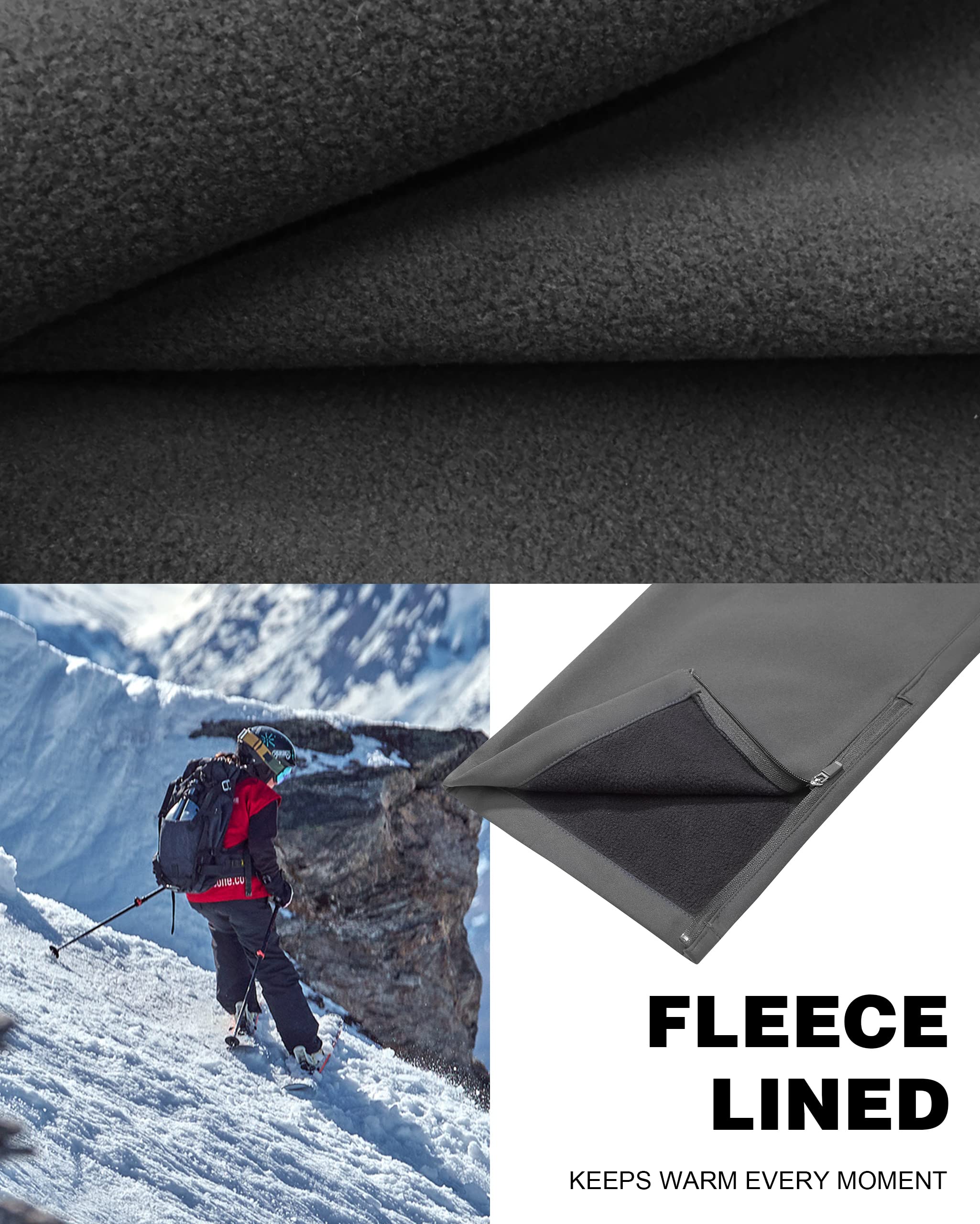 Mens Snow Pants Hiking Ski Cargo Fleece Lined Snowboard Pants Waterproof Softshell Winter Pants Black