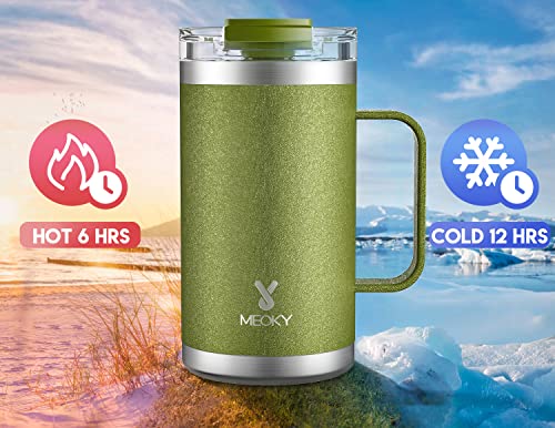 Meoky 20oz Insulated Coffee Mug with Lid and Handle, 100% Leak Proof Stainless Steel Coffee Cup with Tritan Lid, Double Wall Vacuum Coffee Tumbler with Handle (Forest)
