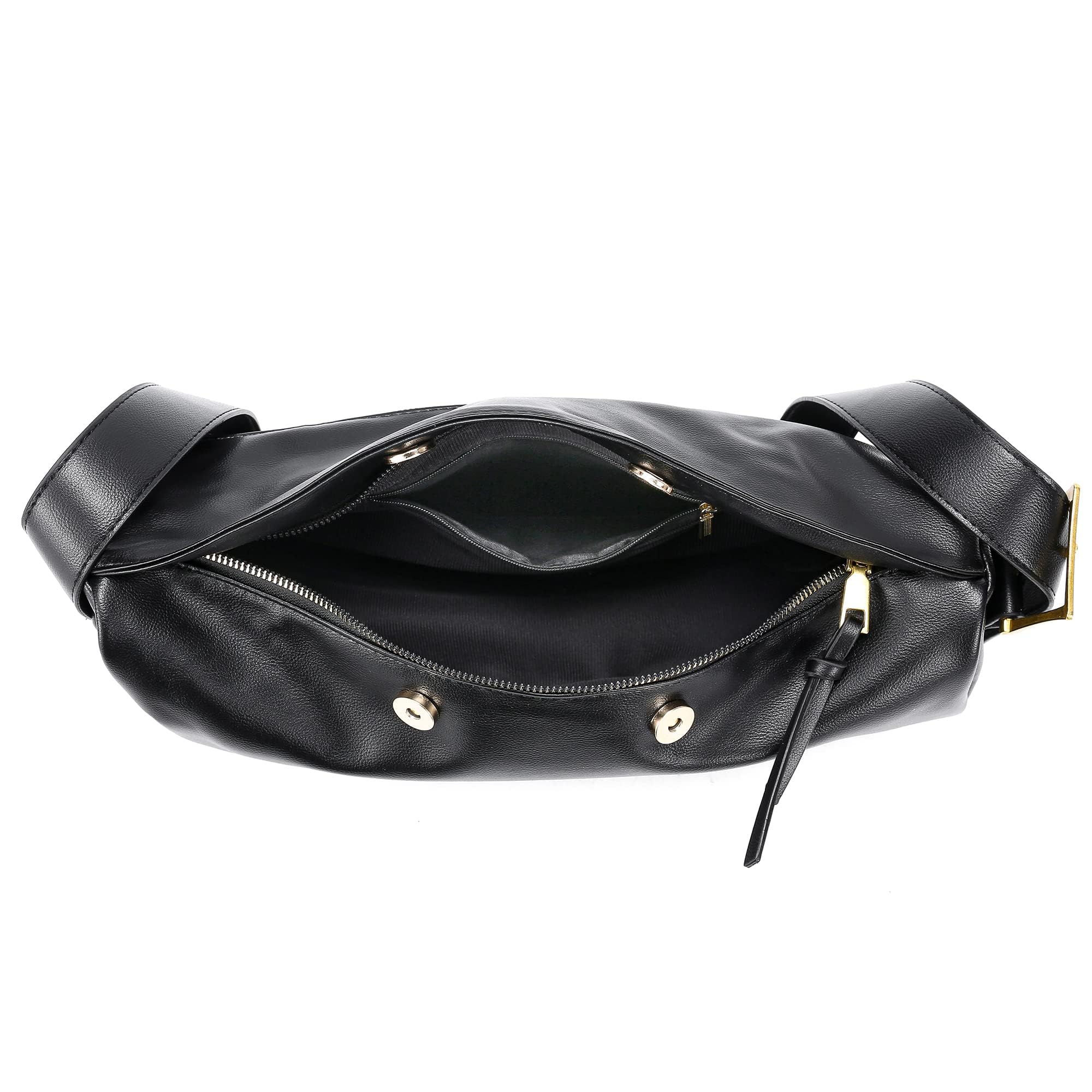 SUANNI Leather Crossbody Bags for Women,Large Capacity Luxury Shouler Bag,Soft Moon Shape Dumpling bag Solid Handbag Purse (Black)