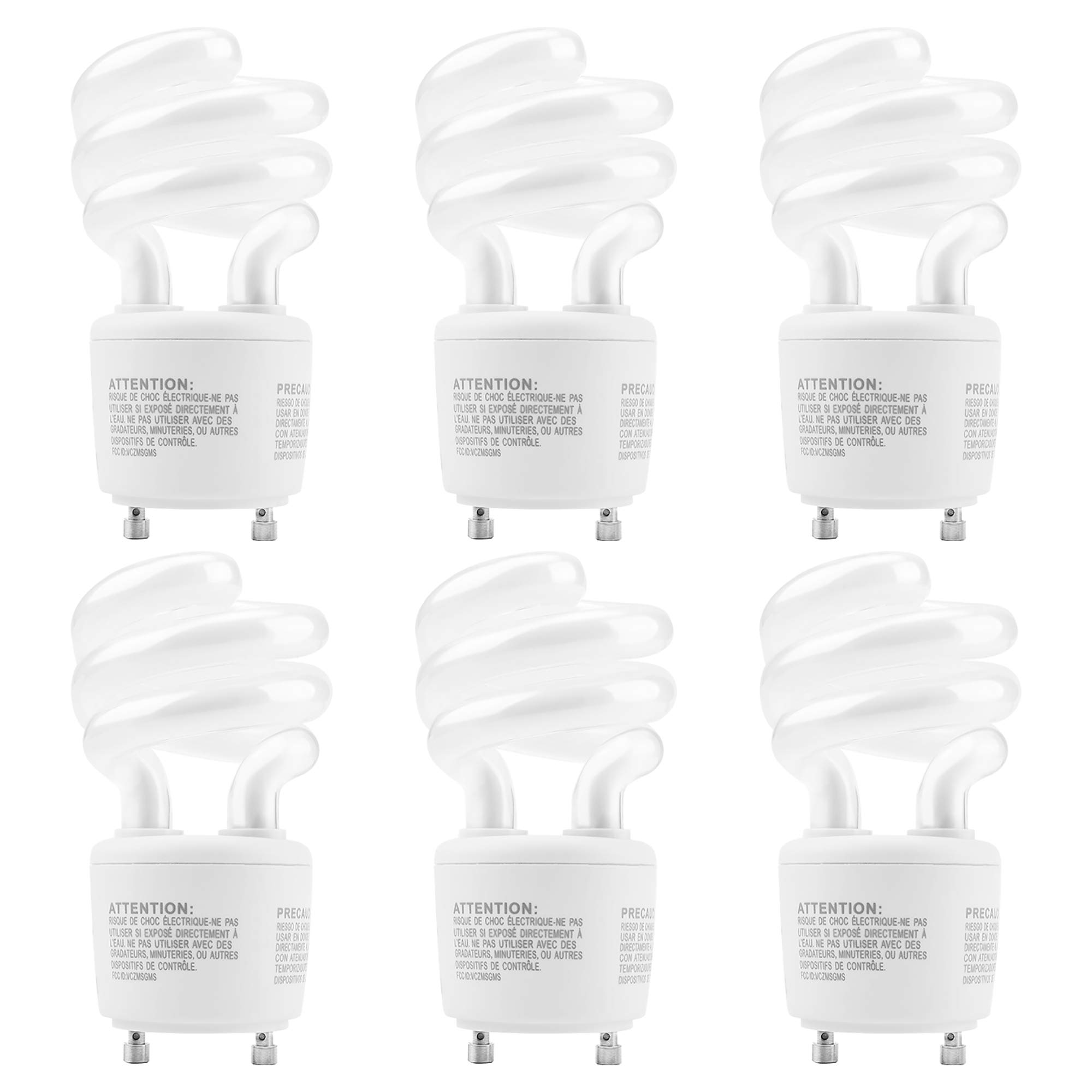 JACKYLED UL-Listed Gu24 CFL Light Bulbs 13w T3 2700K Warm White 900lm Spiral Gu24 Base Energy Efficient Compact Flourescent Bulbs, 6-Pack