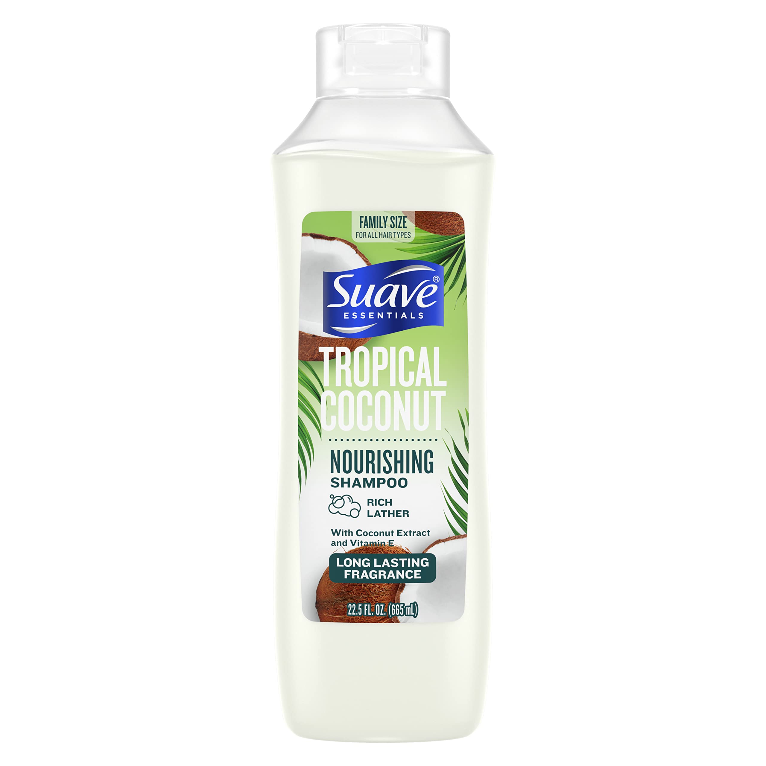 Suave Essentials Nourishing Shampoo, Infused with Coconut Extract and Vitamin E, Tropical Coconut Shampoo with a Long Lasting Fragrance 22.5 oz