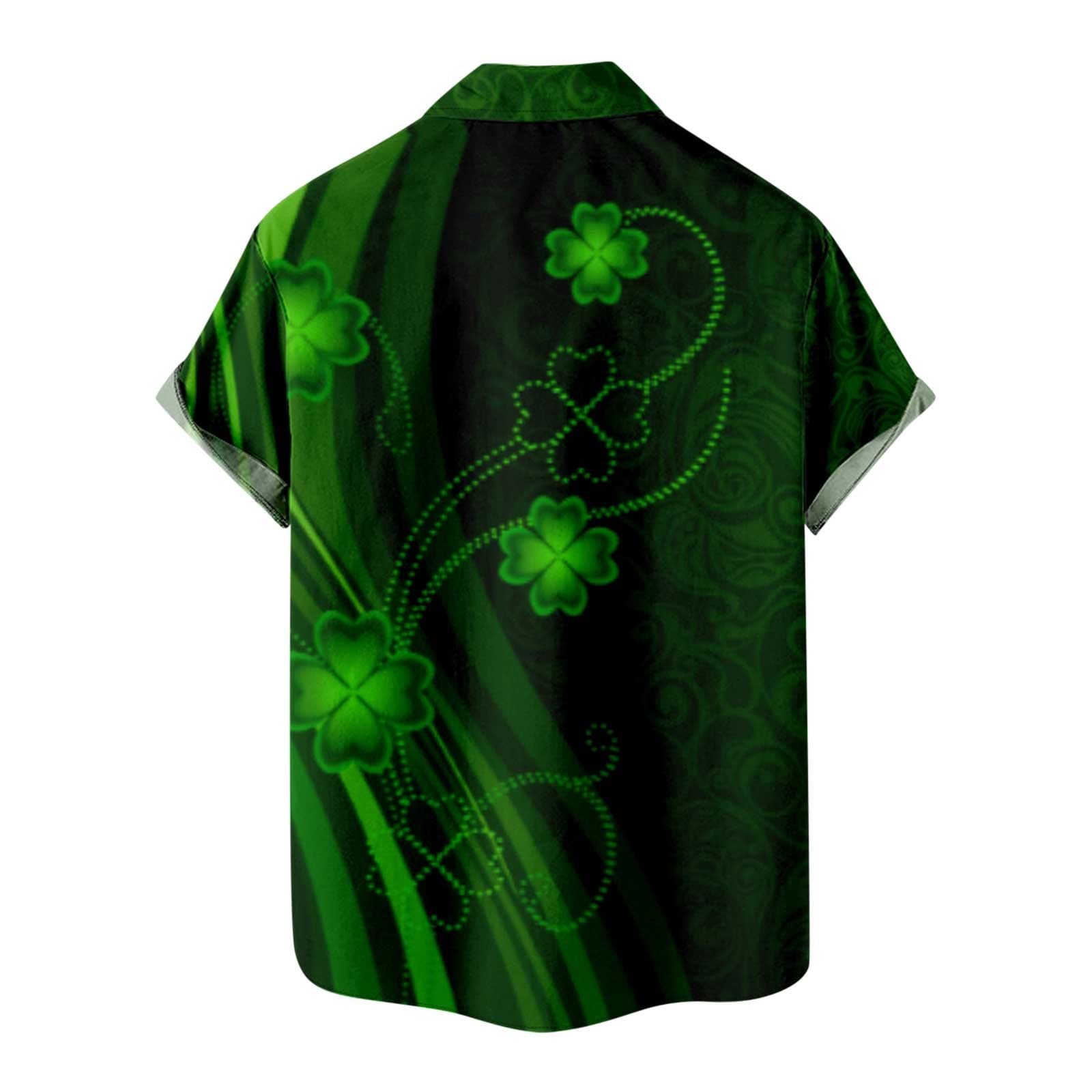 Mens St Patricks Day Shirt Irish Clover Print Button Down Shirts Short Sleeve Casual Loose Fit Beach Tshirts Tee Tops