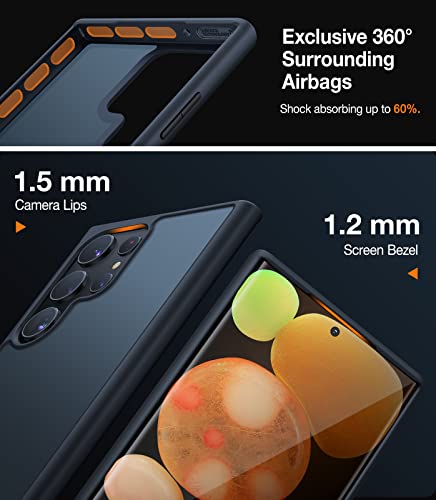 TORRAS Shockproof Designed for Samsung Galaxy S23 Ultra Case 6.8'',Military Grade Drop Tested, Protective Hard Semi-Clear Back Thin Slim Galaxy S23 Ultra Case 2023, Phantom Black-Guardian Series
