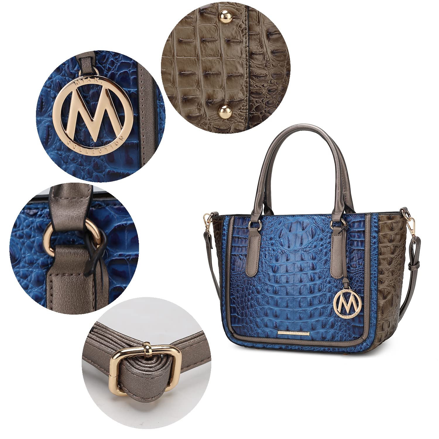 MKF Collection Satchel Bag for Women’s,Crocodile Embossed Vegan leather Crossbody Tote Handbag Top-Handle Purse Cognac Brown by Mia k
