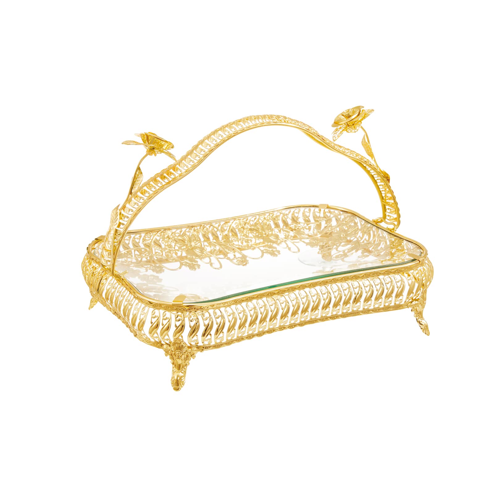 MNZJIA Fruit Basket Gold Fruit Bowl Fruit Basket Moiuhtu Fruit Stand For Countertop Party Wedding Decoration Snack Fruit Plate(Rectangle)