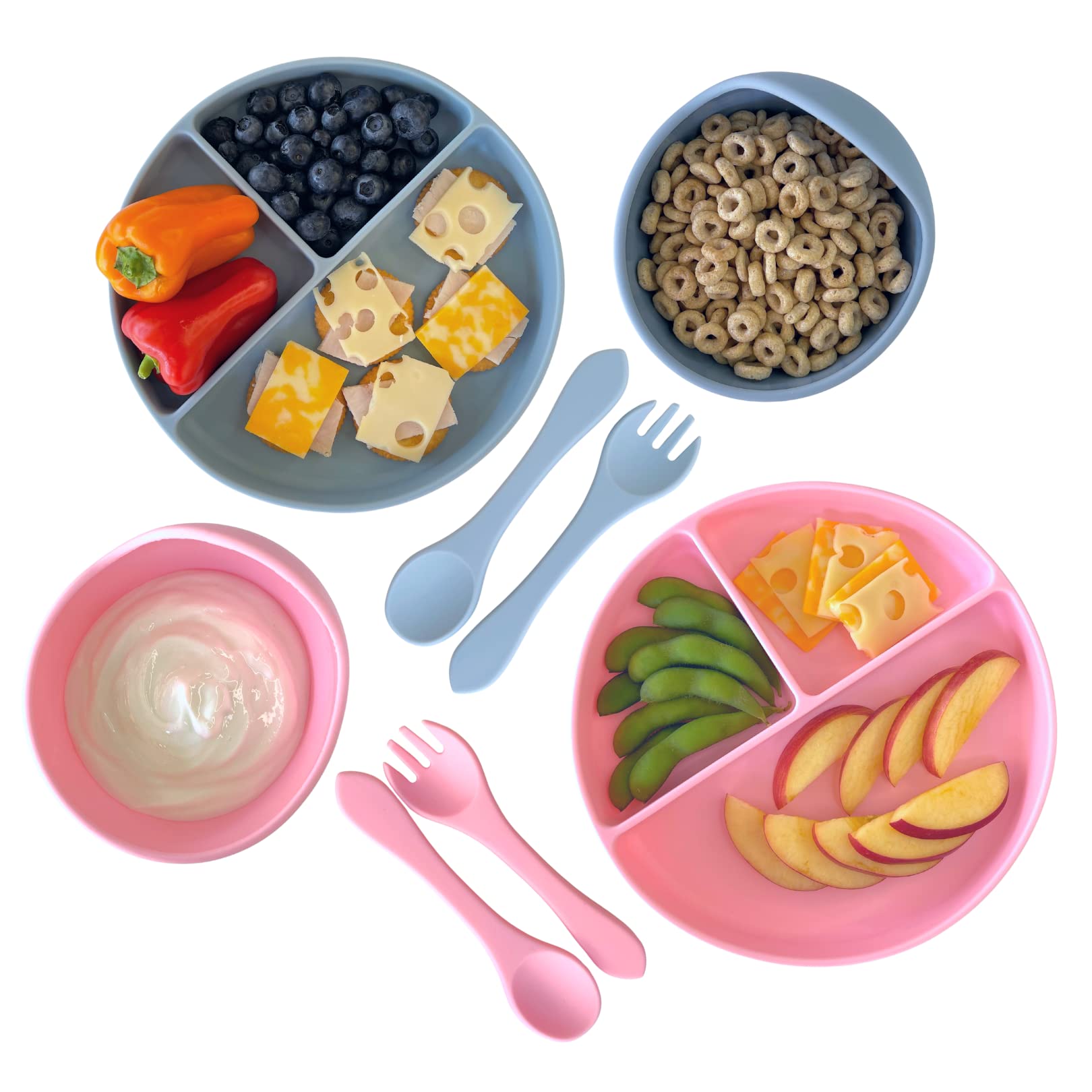 Suction Plate Set for Babies & Toddlers, 100% Food Grade Silicone, BPA Free, Dishwasher and Microwave Safe