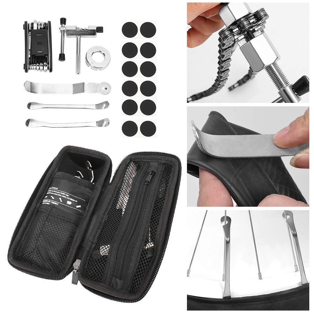 Outdoor accessories Mountain Bike Repair Multi Tools Kit Cycling Chain Cutter Tire Lever Spoke Wrench Repairing Set(黑色)