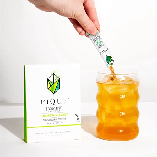 Pique Organic Jasmine Green Tea Crystals - Vitalizing Antioxidants for Immune Support, Radiant Skin, Calm Energy, Fresh Aroma Jasmine Petals - 14 Single Serve Sticks (Pack of 1)