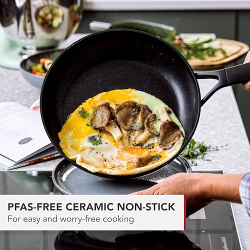 KitchenAid Classic Forged Hard Anodized PFAS-Free Ceramic Non-Stick, 20 cm, 24 cm and 28 cm Frying Pan Set, Induction, Oven Safe,Black