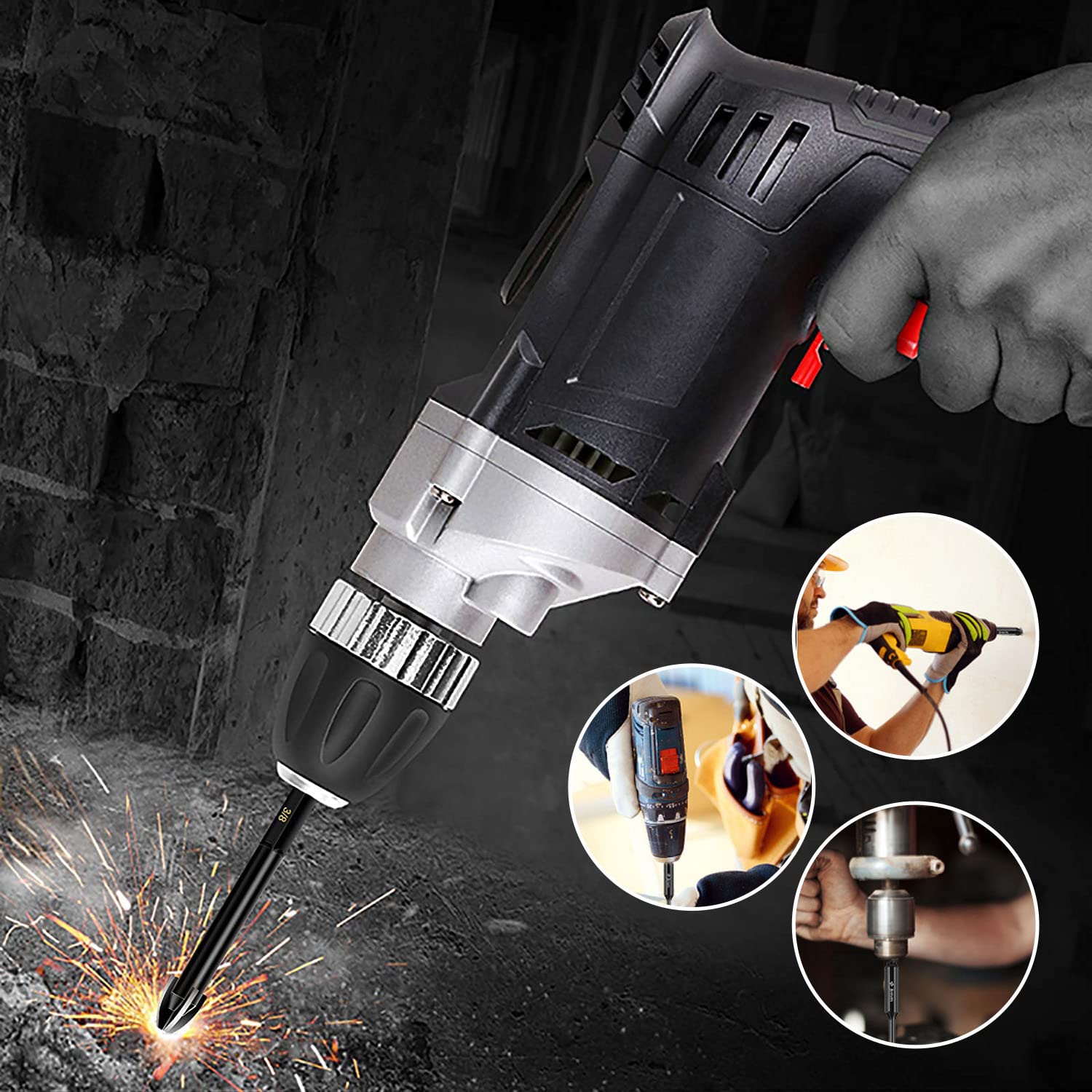 Masonry Drill Bit Set 6 Pcs, Concrete Drill Bit for Glass, Brick, Cement, Concrete, Plastic, Wood, Tile, Industrial Strength Tungsten Carbide Tip, Hexagon Shank, Cross Triangle, 1/4-1/2 inch