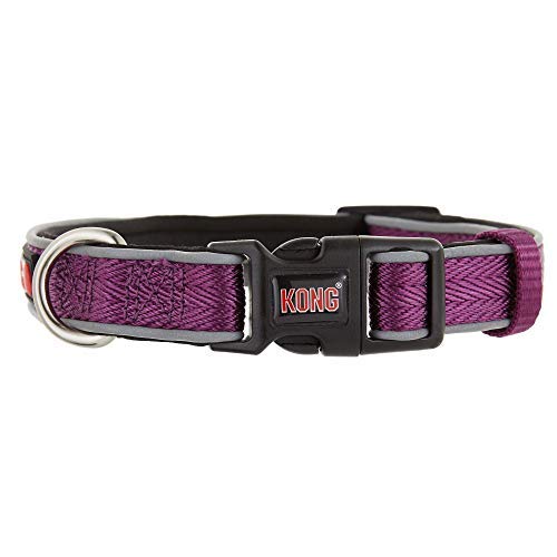 KONG Comfort Reflective Premium Padded Weave Dog Collar (Large, Purple)